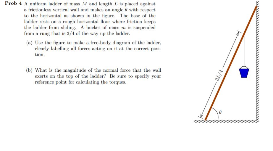 Solved Prob 4 A uniform ladder of mass M and length L is | Chegg.com