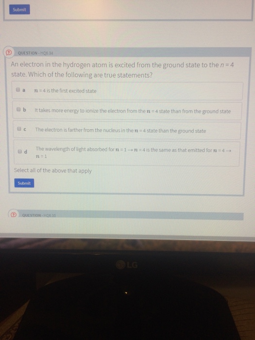 Solved Submit Question An Electron In The Hydrogen Atom