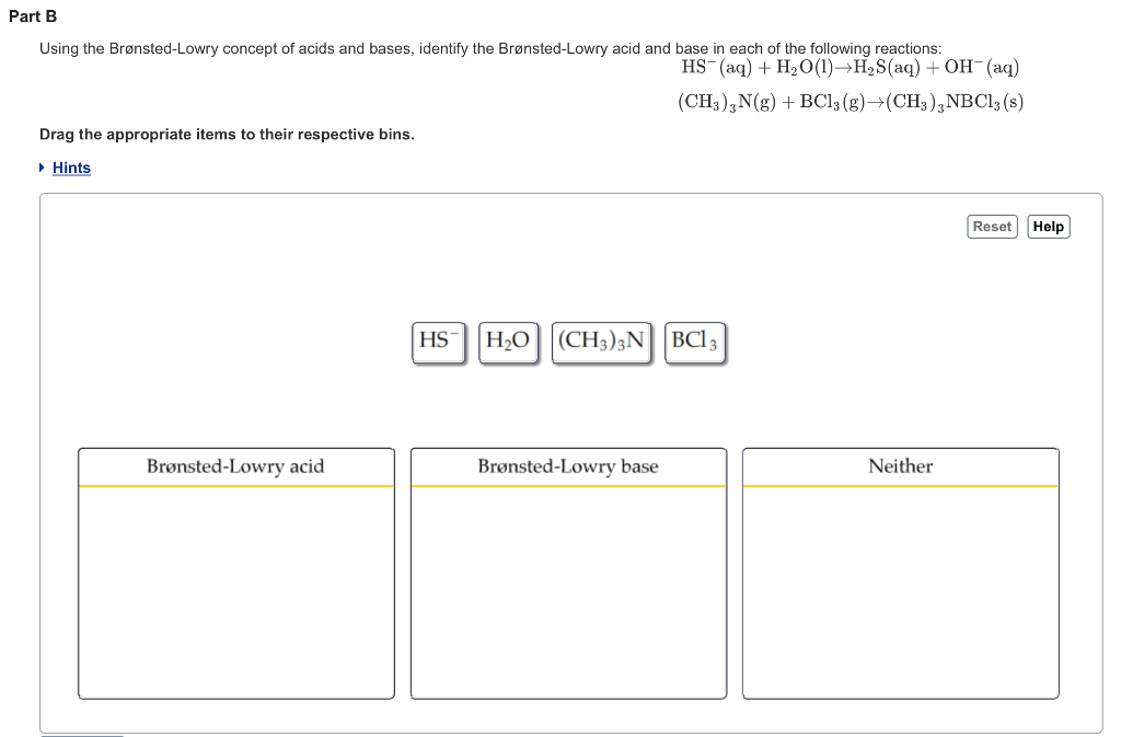 Solved Part B Using the Brønsted-Lowry concept of acids and | Chegg.com