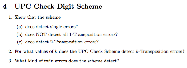 Solved UPC Check Digit Scheme Show that the scheme does | Chegg.com