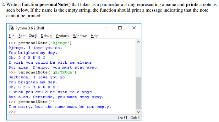 Solved 2. Write a function personalNote) that takes as a | Chegg.com