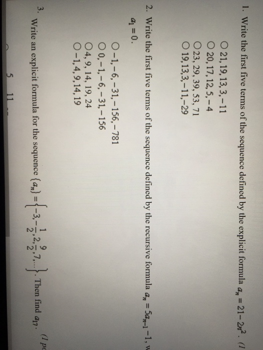 Solved 1. write the first five terms of the sequence defined | Chegg.com