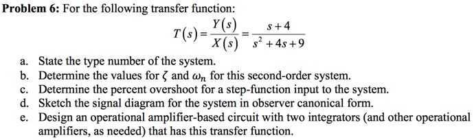 Solved Problem 6: For the following transfer function: S +4 | Chegg.com