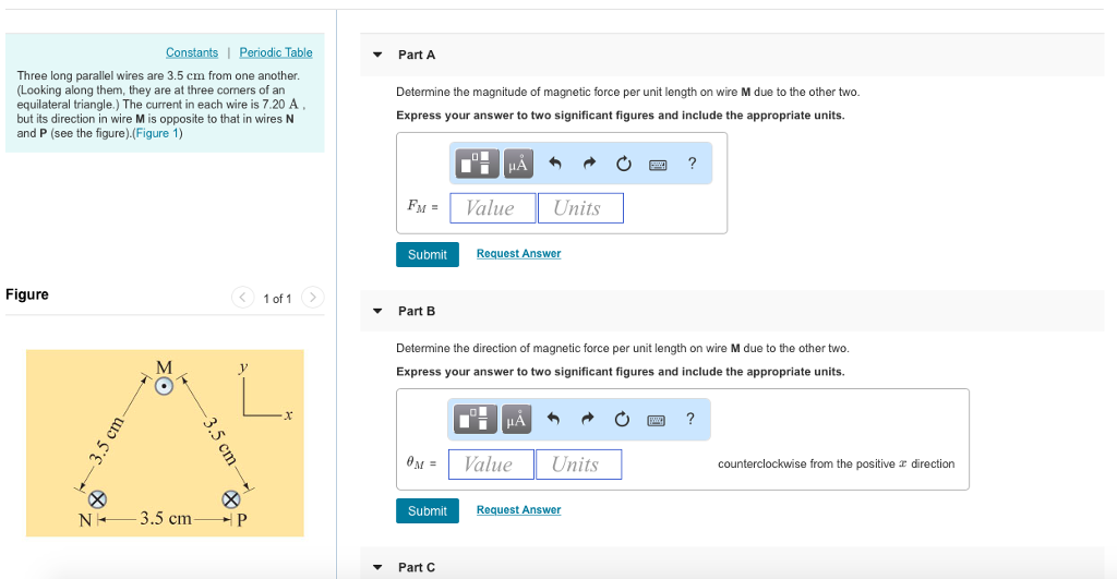Solved Constants Periodic Table Part A Three long parallel | Chegg.com