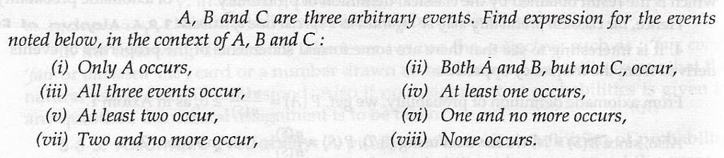 Solved A, B and C are three arbitrary events. Find | Chegg.com