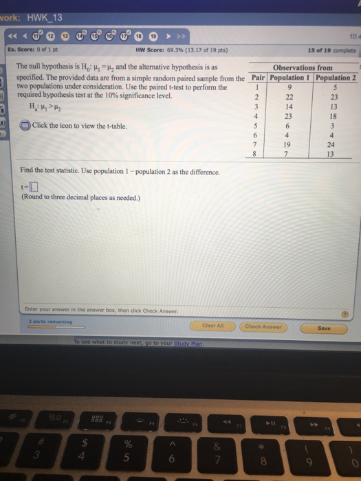 Solved The null hypothesis is H_0: mu_1 = mu_2 and the | Chegg.com