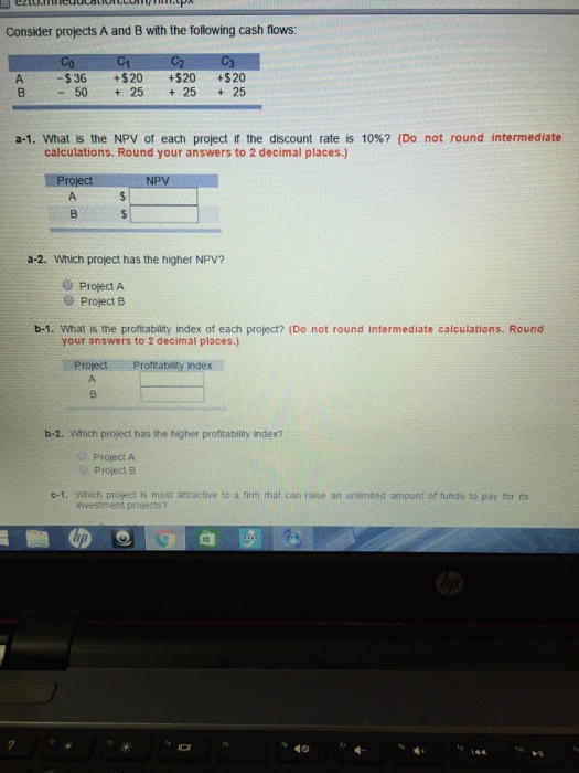 Solved Consider projects A and B with the following cash | Chegg.com