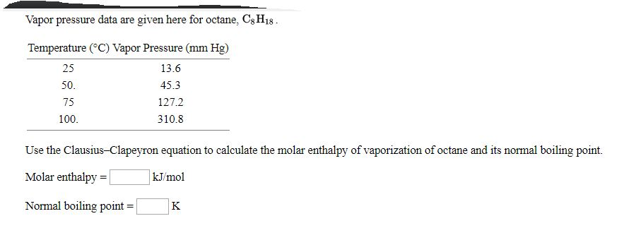 Molar Enthalpy Of Vaporization Examples