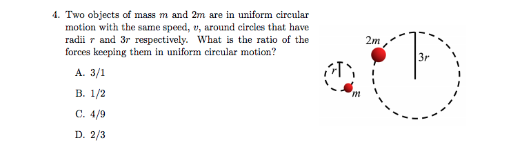 Solved 4. Two objects of mass m and 2m are in uniform | Chegg.com