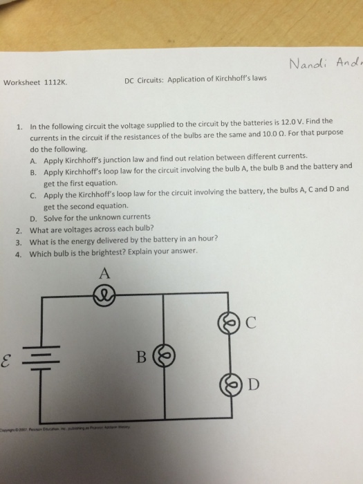 Solved DC Circuits: Application of Kirchhoff's laws In the | Chegg.com