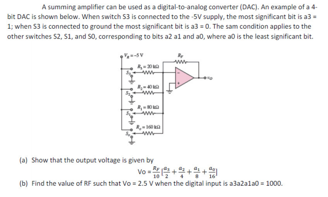 Solved A summing amplifier can be used as a | Chegg.com