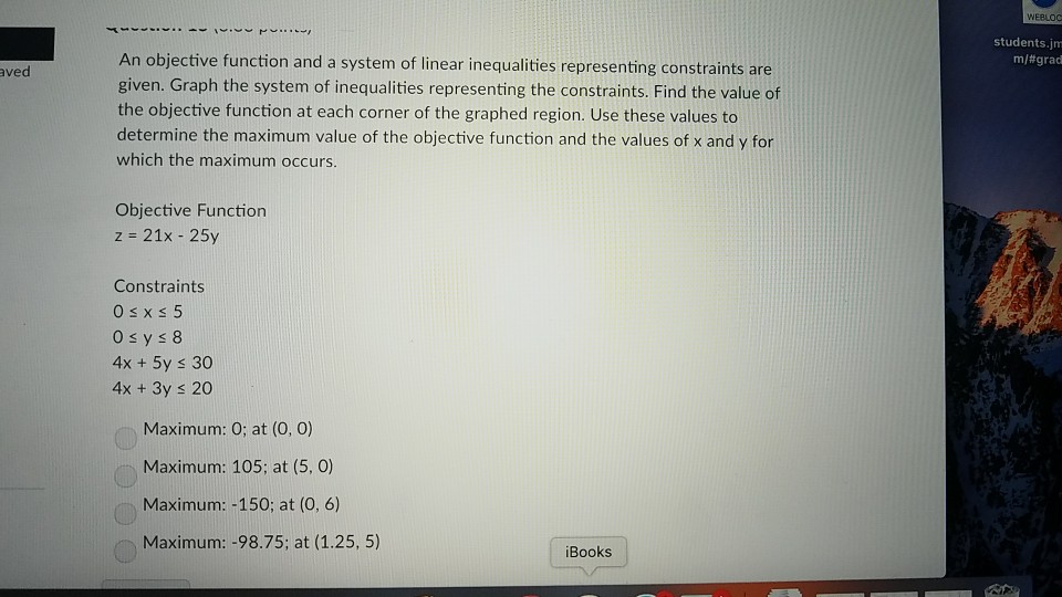 Solved WEBLOC students.jm m/#grad An objective function and | Chegg.com