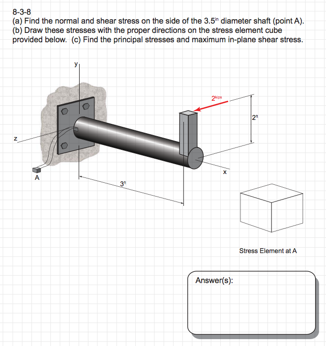 Solved 8-3-8 (a) Find the normal and shear stress on the | Chegg.com
