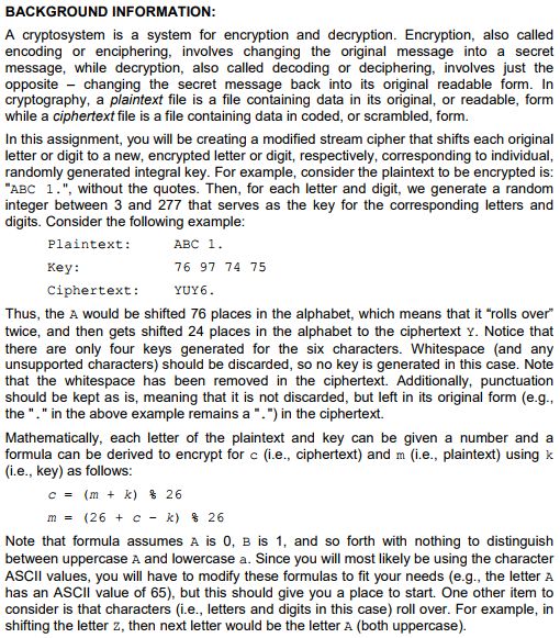 Solved BACKGROUND INFORMATION: A cryptosystem is a system | Chegg.com