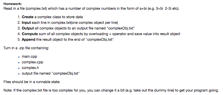 Solved Homework: Read in a file (complex.txt) which has a | Chegg.com