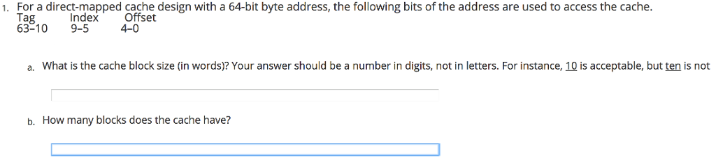 Solved 1. For a direct-mapped cache design with a 64-bit | Chegg.com