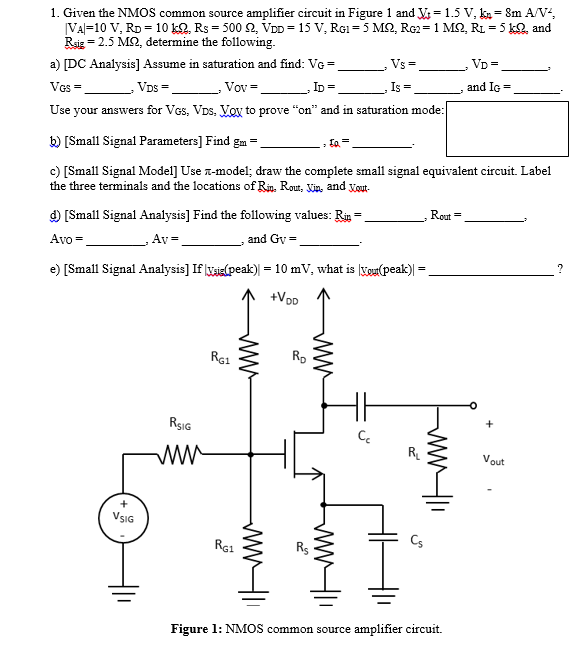 Solved Given the NMOS common source amplifier circuit in | Chegg.com