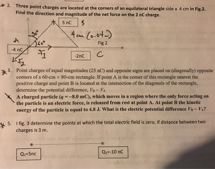 Solved Three point charges are located at the corners of an | Chegg.com