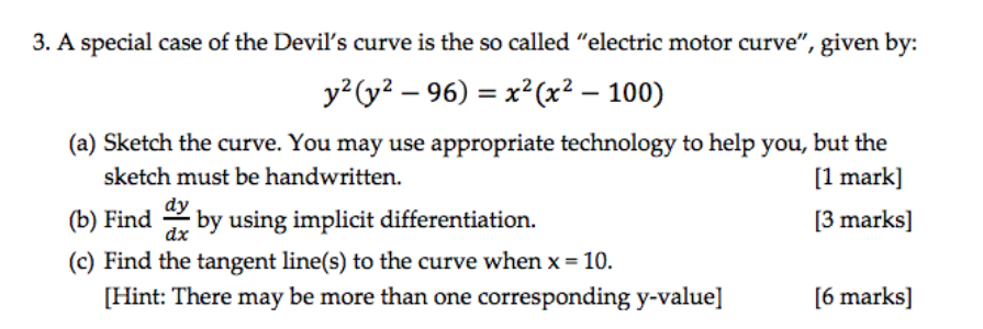 Solved A special case of the Devils curve is the so called | Chegg.com