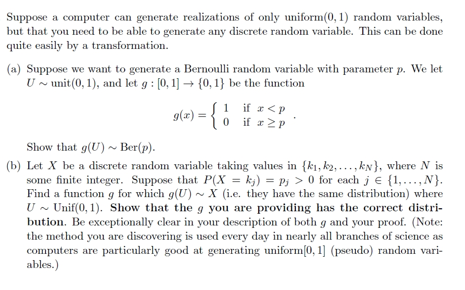 Solved Suppose a computer can generate realizations of only | Chegg.com