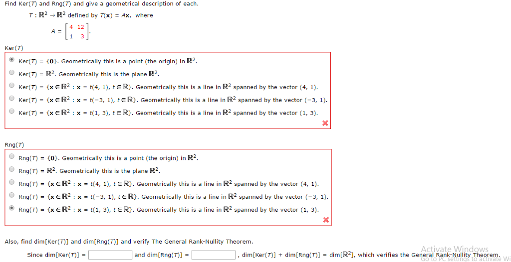 Solved Find Ker(T) and Rng(T) and give a geometrical | Chegg.com