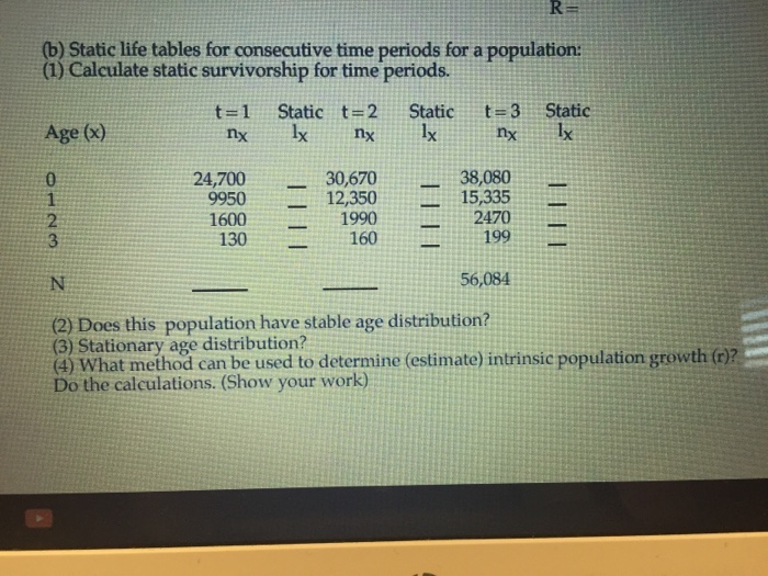 Solved Static life tables for consecutive time periods for a | Chegg.com