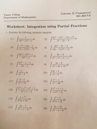 Solved Calculus II (Commerce) Vanier College 201-203-VA. | Chegg.com