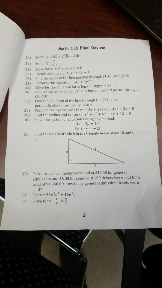 Solved Math 136 Final Review 19) Simplify: 63V18 V28 20) | Chegg.com