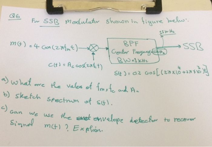 Solved For SSB modulator shown in figure below: What are | Chegg.com