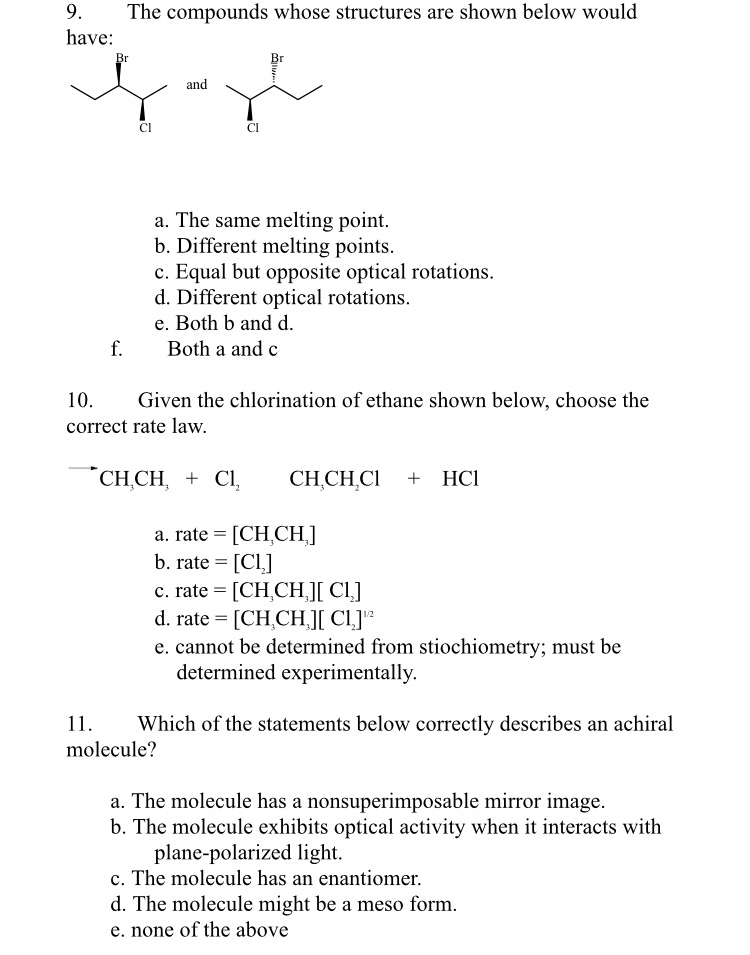 Solved The compounds whose structures are shown below would | Chegg.com
