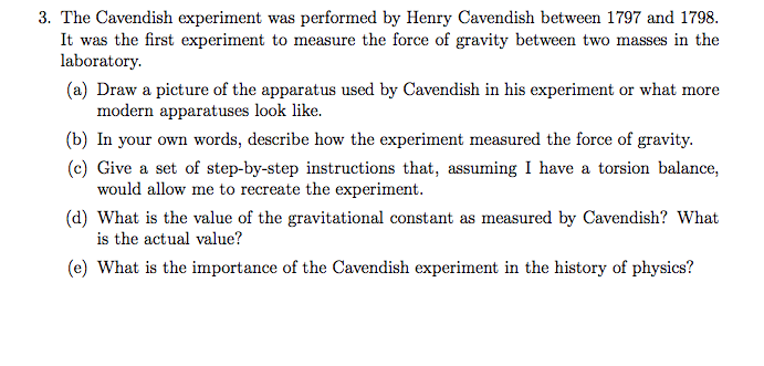 Solved The Cavendish experiment was performed by Henry | Chegg.com