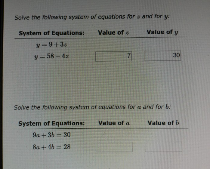 Solved Solve the following system of equations for z and for | Chegg.com