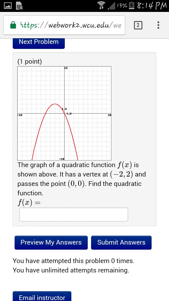 Solved The graph of is a quadratic function f(x) is shown | Chegg.com