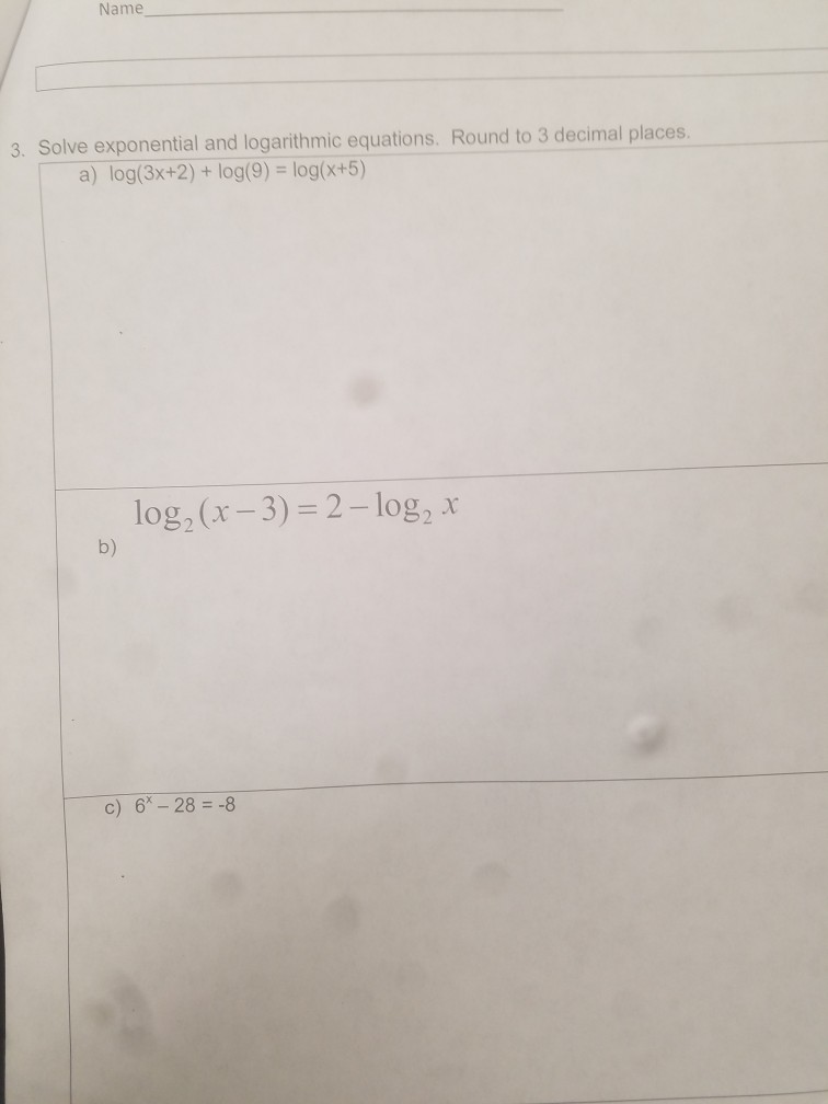 Solved Solve exponential and logarithmic equations. Round to | Chegg.com