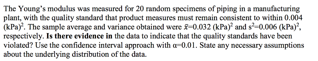 Solved The Young's modulus was measured for 20 random | Chegg.com
