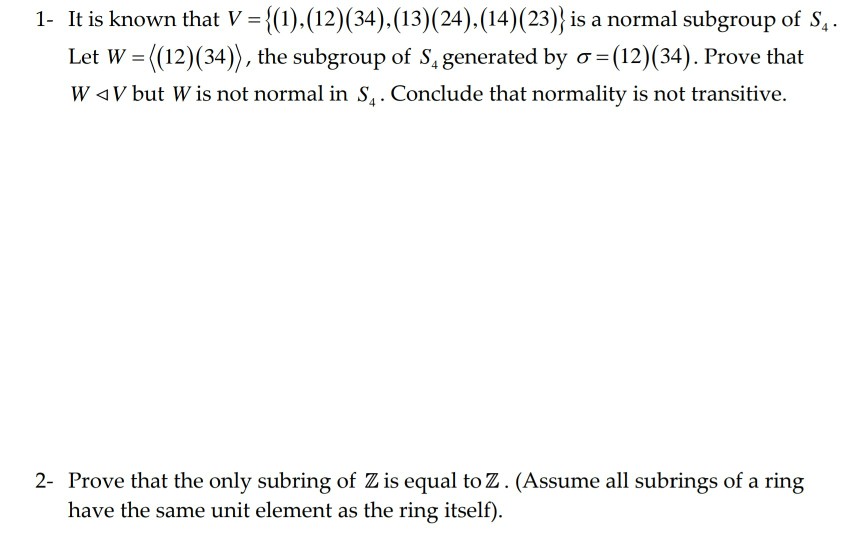 Solved It is known that V={1,12,34,13,24,14,23} is a normal | Chegg.com