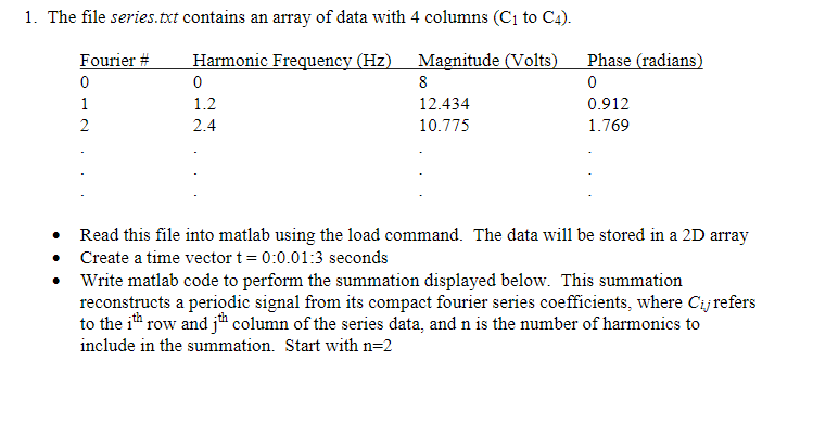 1. The file series.tct contains an array of data with | Chegg.com