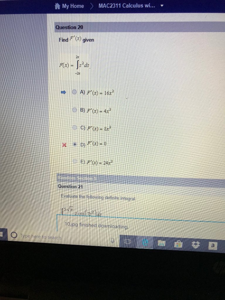 Solved At My HomeMAC2311 Calculus wi.. Question 20 Find ) | Chegg.com
