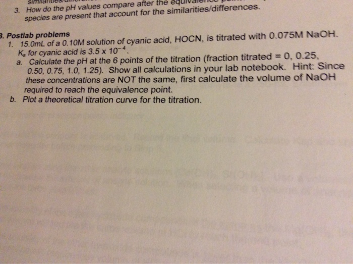 Solved 15-0mL of a 0.10M solution of cyanic acid. HOCN. is | Chegg.com