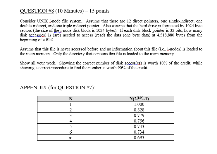Consider UNIX i-node file system. Assume that there | Chegg.com