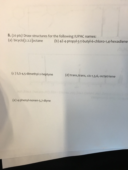 Solved Draw structures for the following IUPAC names: | Chegg.com