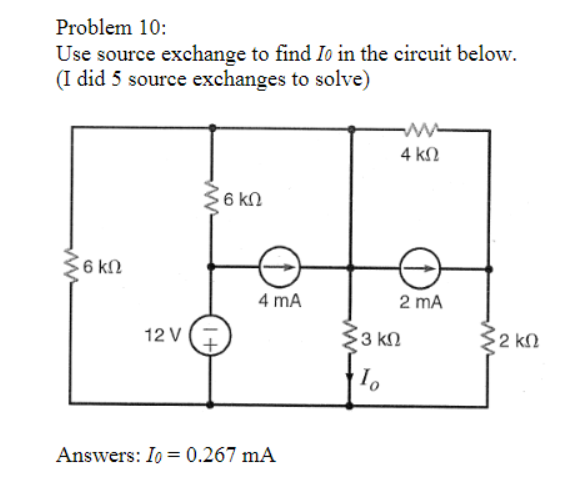 Solved Use source exchange to find I_0 in the circuit below. | Chegg.com