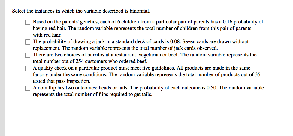 Solved Select the instances in which the variable described | Chegg.com