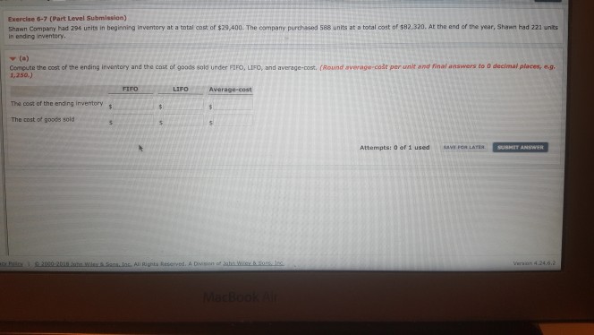 Solved Exercise 6-7 (Part Level Submission) Shawn Company | Chegg.com