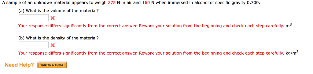Solved A sample of an unknown material appears to weigh 275 | Chegg.com