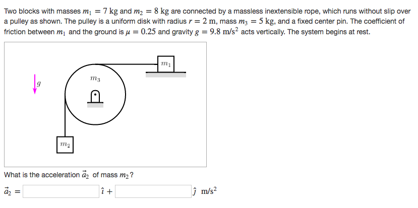 Solved Two blocks with masses m_1 = 7 kg and m_2 = 8 kg are | Chegg.com