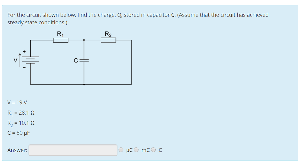 Solved For the circuit shown below, find the charge, Q, | Chegg.com