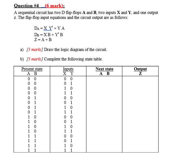 Solved A sequential circuit has two D flip-flops A and B, | Chegg.com