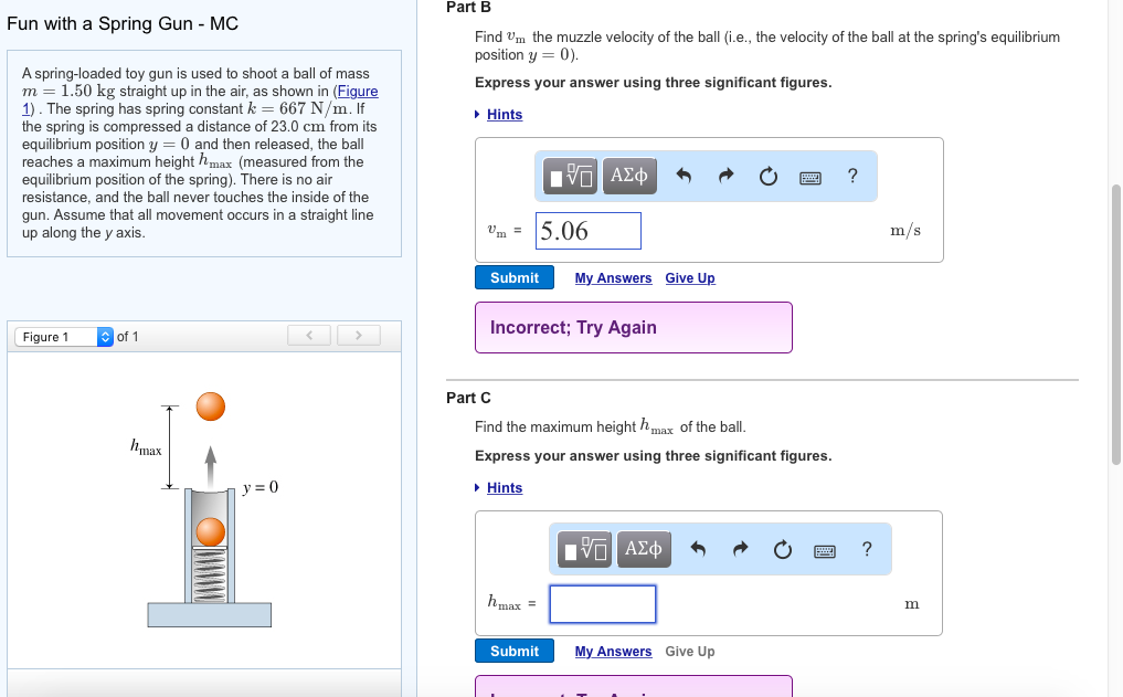 Solved Part B Fun with a Spring Gun - MC Find Vm the muzzle | Chegg.com