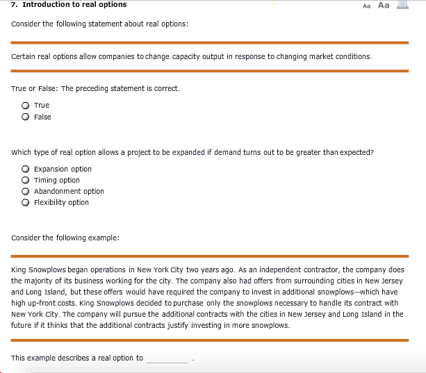 Solved Consider the following statement about real options: | Chegg.com